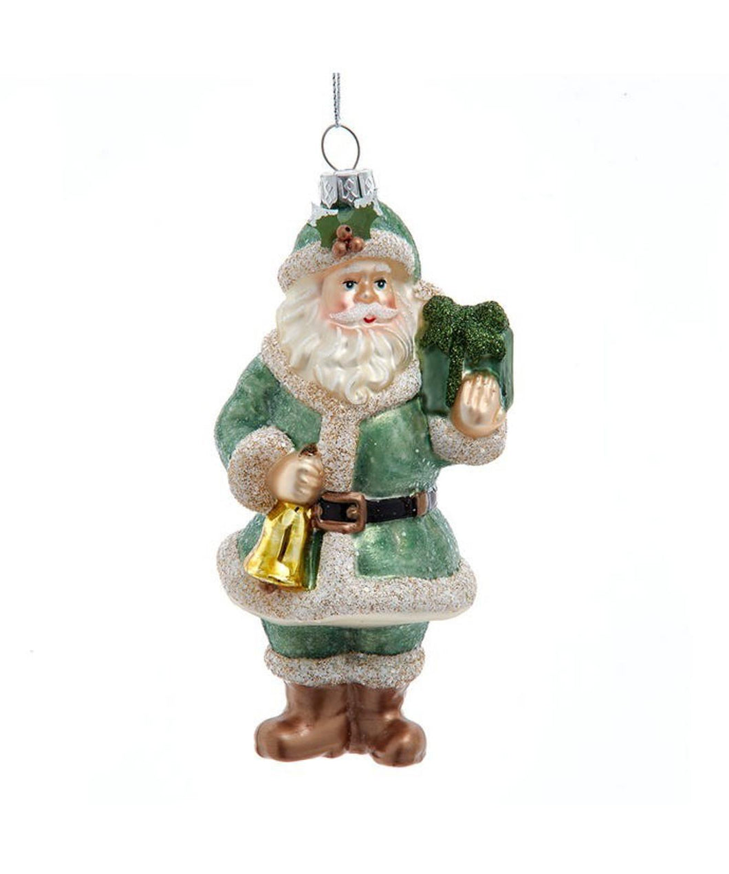 Glass Green Santa With Gift Ornament T3815 – Love Holiday Decor