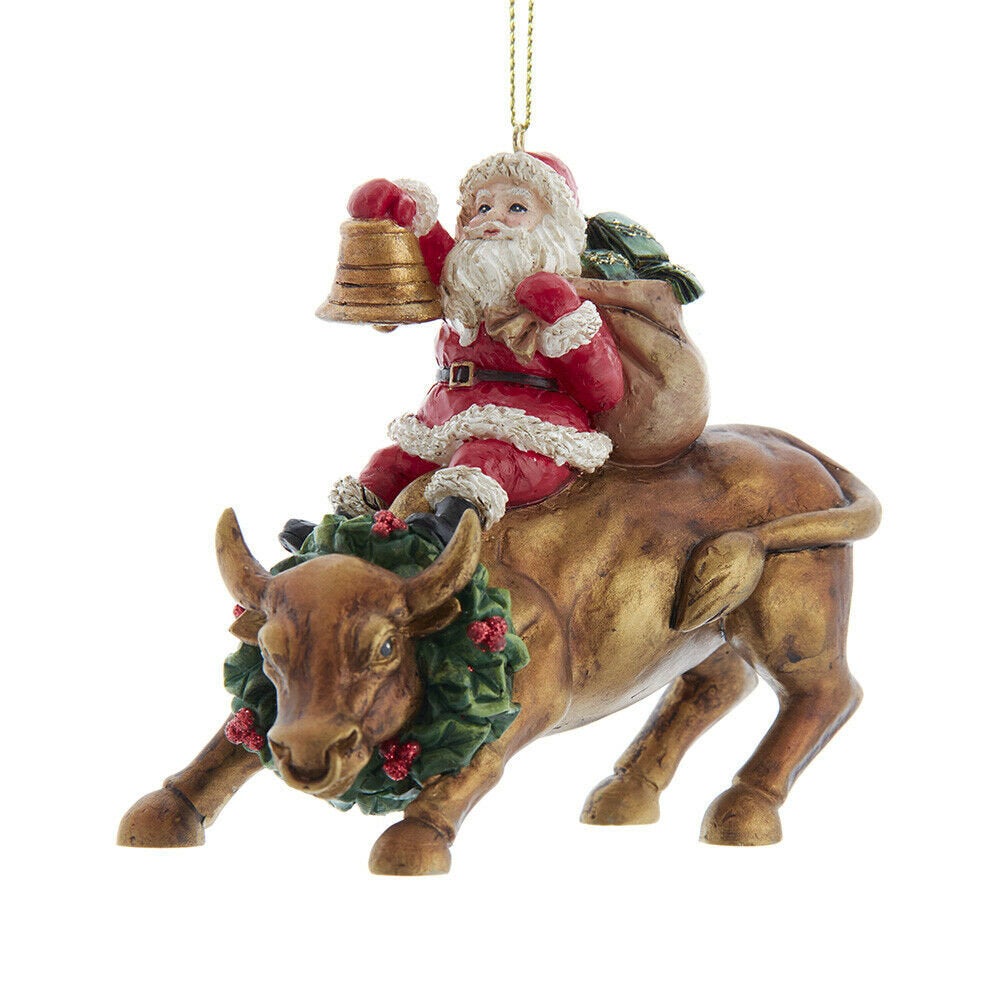 Santa On Stock Market Bull Ornament – Love Holiday Decor